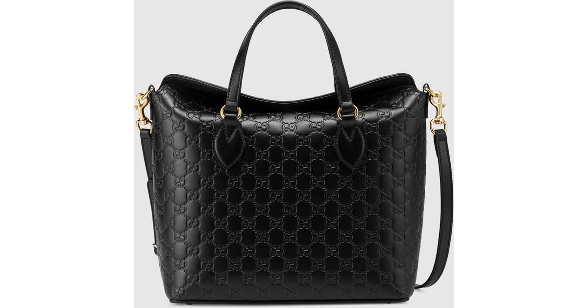 Gucci Signature Leather Tote Bag in Black | Lyst UK